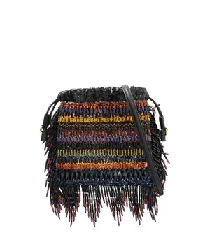 Etro Kalispera Fringed Bead-embellished Leather-trimmed Sequined Drawstring Bag - Black