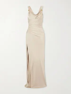 Versace Embellished Jersey Gown - Gold