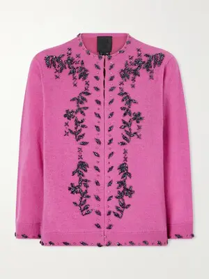 Anna Sui Sequin-embellished Wool-blend Cardigan - Pink