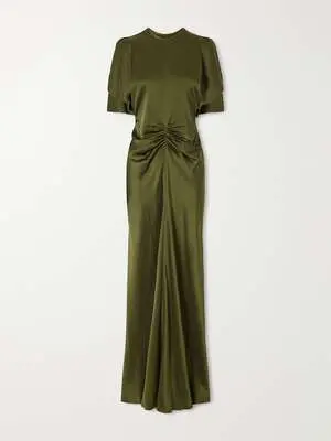 Victoria Beckham Isabella Gathered Crepe-satin Gown - Army Green