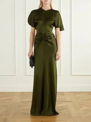 Victoria Beckham Isabella Gathered Crepe-satin Gown - Green