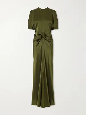 Victoria Beckham Isabella Gathered Crepe-satin Gown - Green