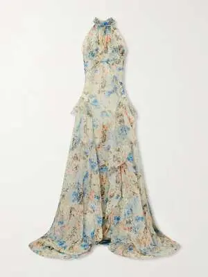 Alexander McQueen Floral-print Pleated Silk-organza Maxi Dress