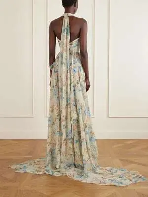 Alexander McQueen Floral-print Pleated Silk-organza Maxi Dress