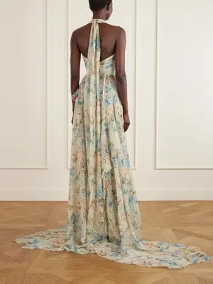 Alexander McQueen Floral-print Pleated Silk-organza Maxi Dress - Green