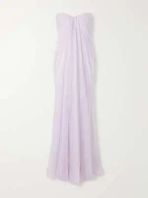 Alexander McQueen Strapless Draped Silk Bustier Maxi Dress