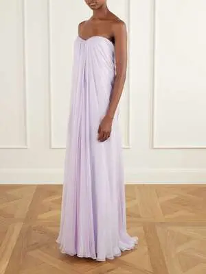 Alexander McQueen Strapless Draped Silk Bustier Maxi Dress
