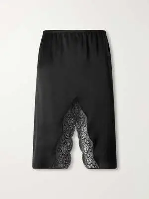 Saint Laurent Lace-trimmed Silk-satin Midi Skirt