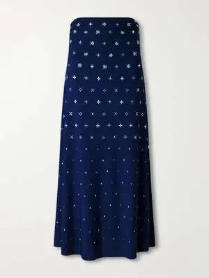 Rabanne Embellished Stretch-jersey Maxi Skirt - Navy