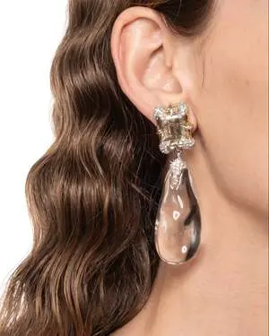 ALEXIS BITTAR Silverlake Lucite Baguette Teardrop Clip Earrings