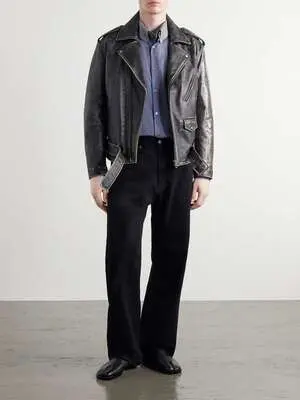 MAISON MARGIELA Belted Distressed Leather Biker Jacket