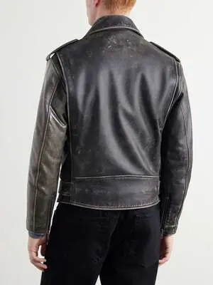 MAISON MARGIELA Belted Distressed Leather Biker Jacket