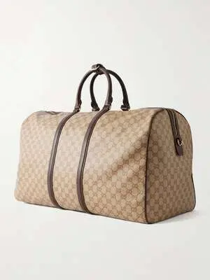 Gucci Essence Classic Leather-trimmed Coated Canvas-jacquard Weekend Bag