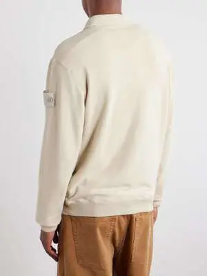 Stone Island Ghost Logo-appliquéd Garment-dyed Stretch Cotton-fleece Polo Shirt - Beige