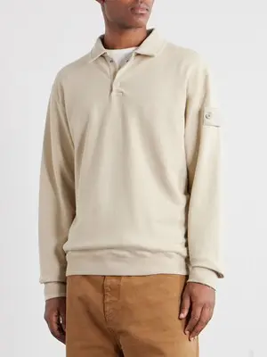 Stone Island Ghost Logo-appliquéd Garment-dyed Stretch Cotton-fleece Polo Shirt - Neutrals
