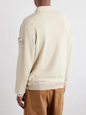 Stone Island Ghost Logo-appliquéd Garment-dyed Stretch Cotton-fleece Polo Shirt - Neutrals
