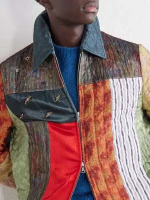 Dries Van Noten Embellished Patchwork Canvas And Jacquard Blouson Jacket