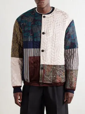 Dries Van Noten Embellished Patchwork Canvas And Jacquard Blouson Jacket