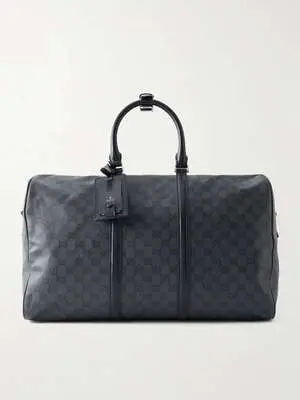 Gucci Leather-trimmed Gg Coated-canvas Weekend Bag - Black