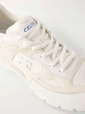 Celine Runner Triomphe-appliquéd Suede-trimmed Leather Sneakers