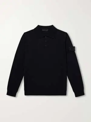 Stone Island Ghost Knitted Virgin Wool Polo Sweater - Black
