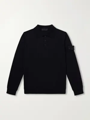 Stone Island Ghost Knitted Virgin Wool Polo Sweater - Black