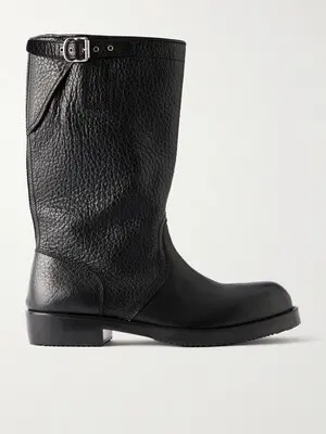 Dries Van Noten Grained Leather Mid Calf Boots - Black