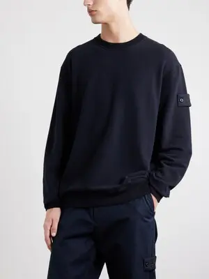 Stone Island Ghost Logo-appliquéd Stretch Cotton-jersey Sweatshirt - Blue