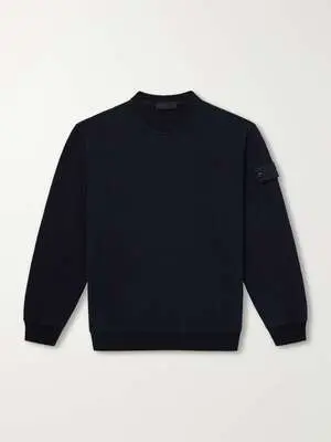 Stone Island Ghost Logo-appliquéd Stretch Cotton-jersey Sweatshirt - Navy