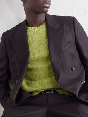 Dries Van Noten Double-breasted Herringbone Wool Blazer