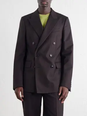 Dries Van Noten Double-breasted Herringbone Wool Blazer - Brown