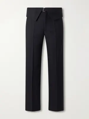 Dries Van Noten Flared Belted Wool-twill Trousers - Black