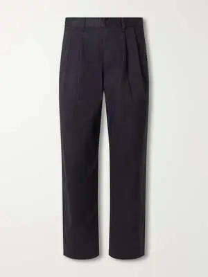 Rag & Bone Wide-leg Pleated Stretch Cotton-twill Trousers - Black