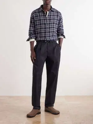 Rag & Bone Wide-leg Pleated Stretch Cotton-twill Trousers