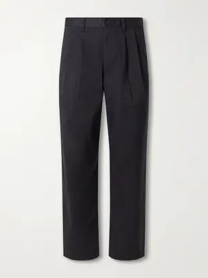 Rag & Bone Wide-leg Pleated Stretch Cotton-twill Trousers - Black
