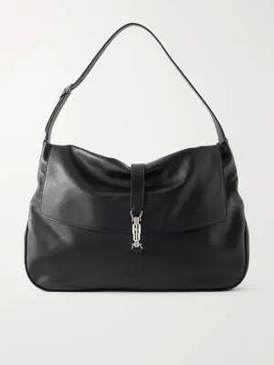 Gucci Jackie Flap Full-grained Leather Messenger Bag - Black