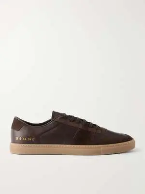 COMMON PROJECTS Bball Duo Suede-trimmed Leather Sneakers - Dark Brown