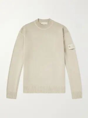 Stone Island Ghost Logo-appliquéd Cotton And Cashmere-blend Sweater - Neutrals