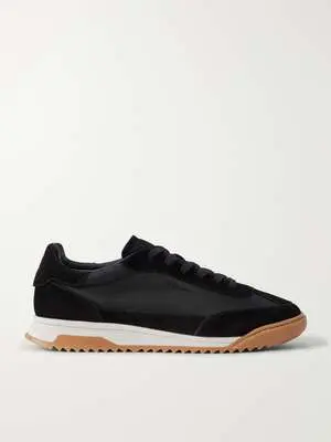 Kiton Logo-embroidered Suede-trimmed Stretch-knit Sneakers