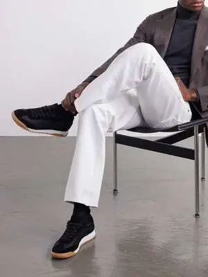 Kiton Logo-embroidered Suede-trimmed Stretch-knit Sneakers