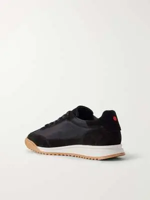 Kiton Logo-embroidered Suede-trimmed Stretch-knit Sneakers