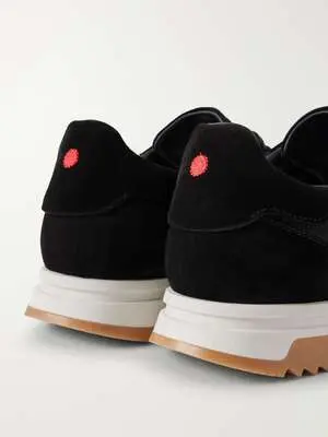 Kiton Logo-embroidered Suede-trimmed Stretch-knit Sneakers