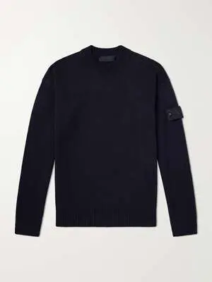Stone Island Ghost Logo-appliquéd Cotton And Cashmere-blend Sweater - Blue