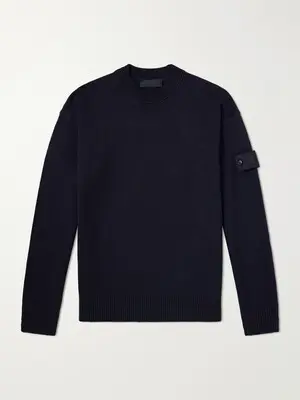 Stone Island Ghost Logo-appliquéd Cotton And Cashmere-blend Sweater - Blue