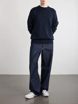 Stone Island Ghost Logo-appliquéd Cotton And Cashmere-blend Sweater - Blue