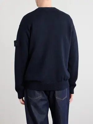Stone Island Ghost Logo-appliquéd Cotton And Cashmere-blend Sweater - Blue