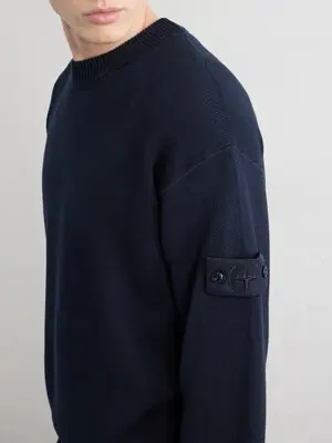 Stone Island Ghost Logo-appliquéd Cotton And Cashmere-blend Sweater - Blue