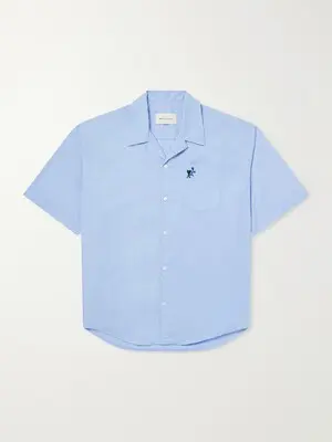 AMI Paris Logo-embroidered Cotton-poplin Shirt - Blue
