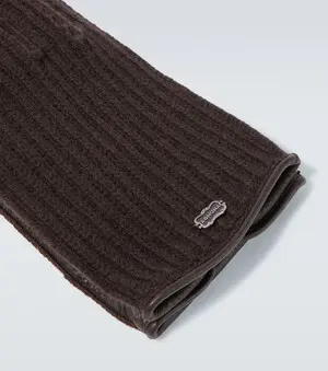 Agnona Ribbed-knit Cashmere And Leather Gloves
