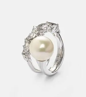 Yeprem Pearlescent 18kt White Gold Ring With Diamonds And Pearl